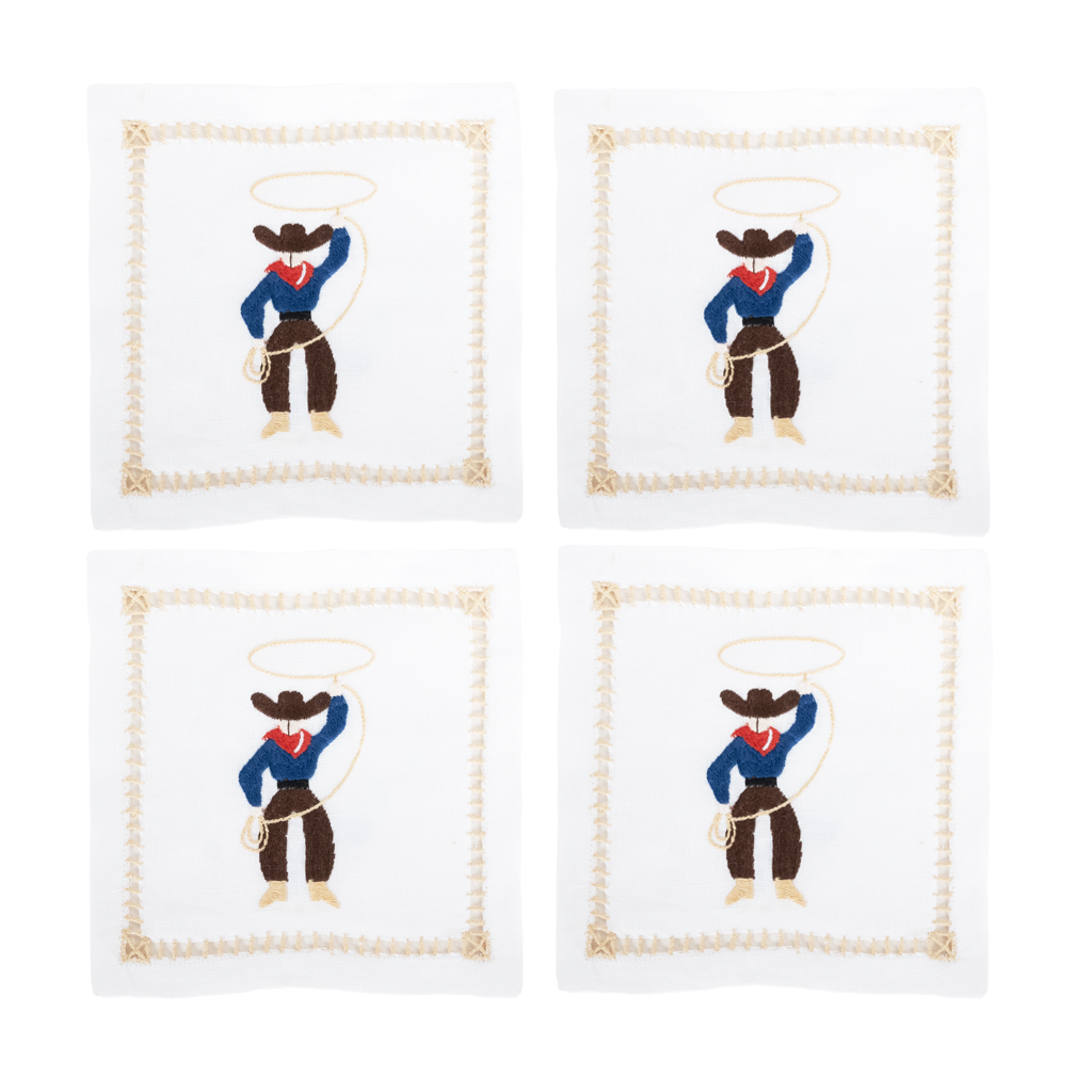 Roping Cowboy Coaster, Set of 4– Blue Print