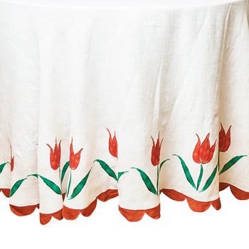 White & Red Tulip Tablecloth – Blue Print