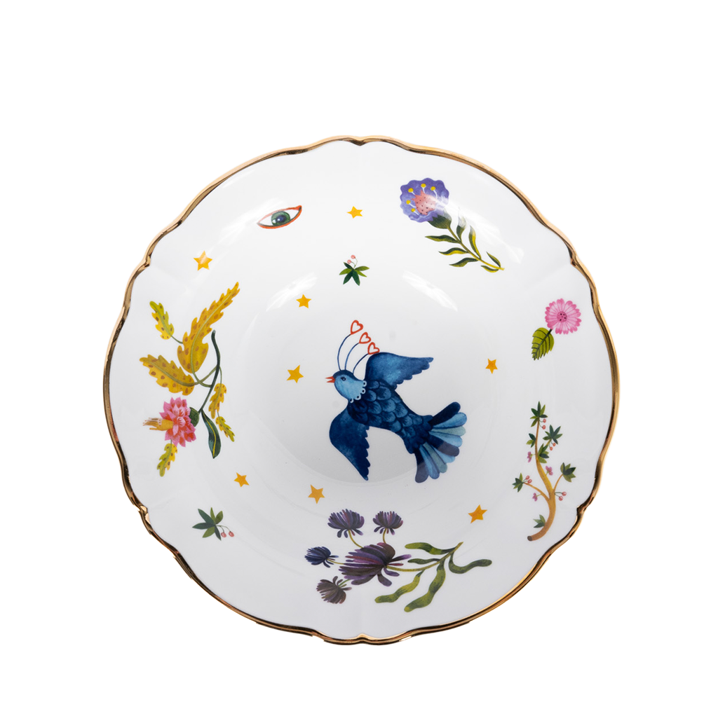 Floral White Salad Bowl– Blue Print