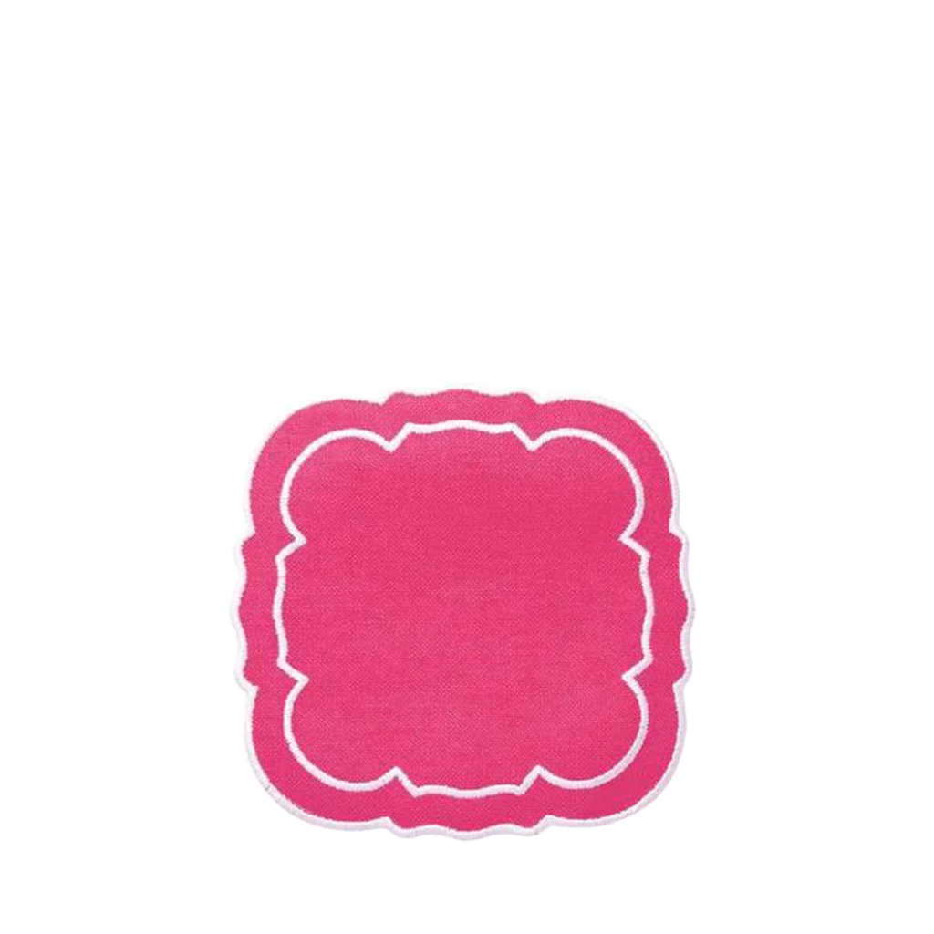 Scalloped Rectangular Coaster, Pink and White– Blue Print